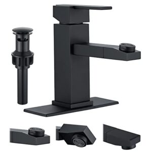 naukwan single handle bathroom sink faucet, matte black 360° swivel spout 1 hole soild brass modern faucet with pop-up drain water supply lines deck plate for vanity basin lavatory ,5201-bk