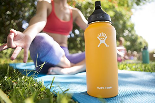 Hydro Flask Vacuum Insulated Stainless Steel Water Bottle Wide Mouth with Straw Lid (Black, 32-Ounce)