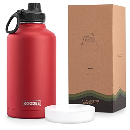 koodee Stainless Steel Water Bottle, 64 oz Double Wall Vacuum Insulated Sports Bottle with Leakproof Spout Lid (Canyon Red)