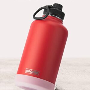 koodee Stainless Steel Water Bottle, 64 oz Double Wall Vacuum Insulated Sports Bottle with Leakproof Spout Lid (Canyon Red)