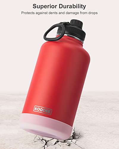 koodee Stainless Steel Water Bottle, 64 oz Double Wall Vacuum Insulated Sports Bottle with Leakproof Spout Lid (Canyon Red)