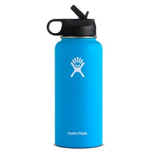 hydro flask vacuum insulated stainless steel water bottle wide mouth with straw lid (pacific, 40-ounce)