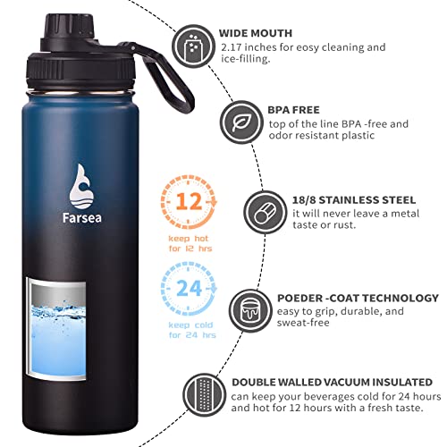 Farsea Insulated Water Bottle With Paracord Handle, Protective Silicone Boot and 2 Lids (Straw Lid & Spout Lid), Stainless Steel Water Bottle Wide Mouth, Double Wall Sweat-Proof BPA-Free, 24 oz