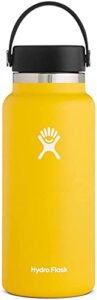 hydro flask water bottle – stainless steel & vacuum insulated – wide mouth 2.0 with leak proof flex cap – 32 oz, sunflower