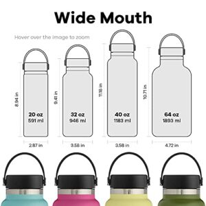 Hydro Flask 40 oz. Water Bottle - Stainless Steel, Reusable, Vacuum Insulated- Wide Mouth with Leak Proof Flex Cap