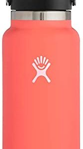 Hydro Flask Water Bottle - Stainless Steel & Vacuum Insulated - Wide Mouth 2.0 with Leak Proof Flex Cap - 32 oz, Hibiscus