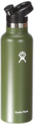 Hydro Flask 21 oz. Water Bottle - Stainless Steel, Reusable, Vacuum Insulated with Standard Mouth with Sport Cap, Olive