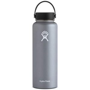 hydro flask water bottle – stainless steel & vacuum insulated – wide mouth with leak proof flex cap – 40 oz, graphite