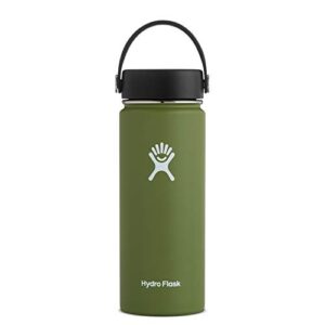 hydro flask water bottle – stainless steel & vacuum insulated – wide mouth with leak proof flex cap – old style design – 18 oz, olive