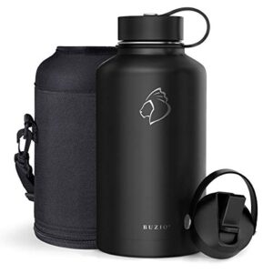 buzio vacuum insulated stainless steel water bottle 64oz (cold for 48 hrs/hot for 24 hrs) bpa free double wall travel mug/flask for outdoor sports hiking, cycling, camping, running