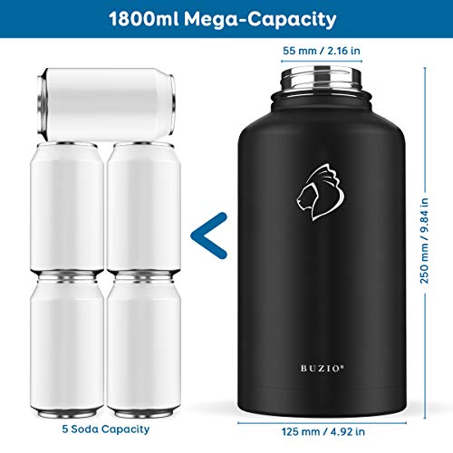 BUZIO Vacuum Insulated Stainless Steel Water Bottle 64oz (Cold for 48 Hrs/Hot for 24 Hrs) BPA Free Double Wall Travel Mug/Flask for Outdoor Sports Hiking, Cycling, Camping, Running