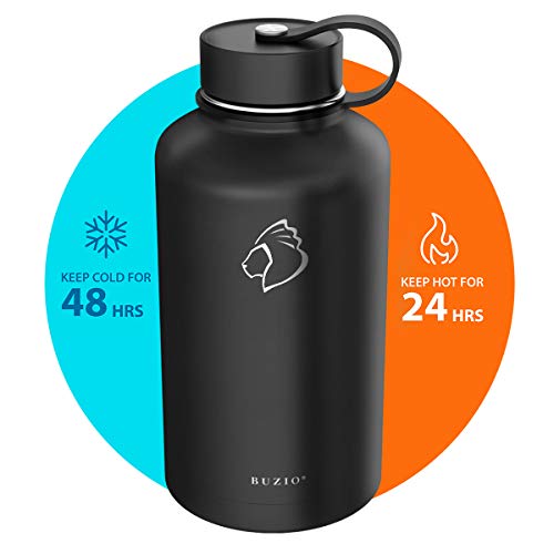 BUZIO Vacuum Insulated Stainless Steel Water Bottle 64oz (Cold for 48 Hrs/Hot for 24 Hrs) BPA Free Double Wall Travel Mug/Flask for Outdoor Sports Hiking, Cycling, Camping, Running