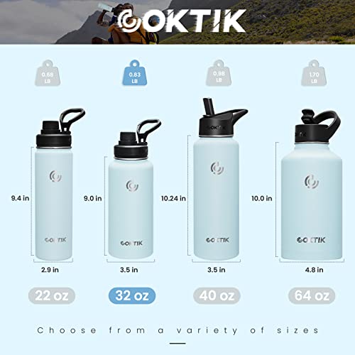 COKTIK 32 oz Sports Water Bottle With Straw,3 Lids, Stainless Steel Vacuum Insulated Water Bottles,Leakproof Lightweight, Keeps Cold and Hot, Great for Travel, Hiking, Biking, Running (FOG)