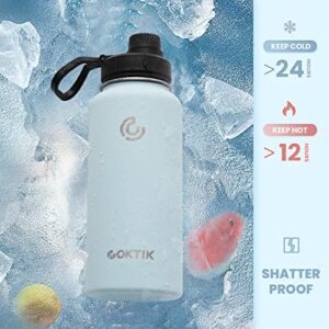 COKTIK 32 oz Sports Water Bottle With Straw,3 Lids, Stainless Steel Vacuum Insulated Water Bottles,Leakproof Lightweight, Keeps Cold and Hot, Great for Travel, Hiking, Biking, Running (FOG)