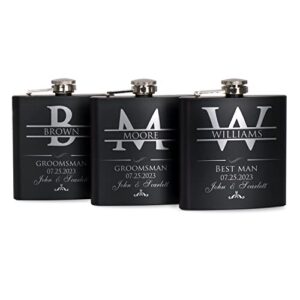 p lab set of 3 – groomsmen gift – groomsman gifts for wedding, wedding favor customized flask set w optional gift box – engraved 6oz stainless steel flask custom personalized flask gift set, black #2