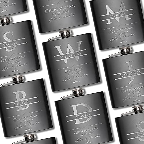 P Lab Set Of 3 - Groomsmen Gift - Groomsman Gifts For Wedding, Wedding Favor Customized Flask Set w Optional Gift Box - Engraved 6oz Stainless Steel Flask Custom Personalized Flask Gift Set, Black #2