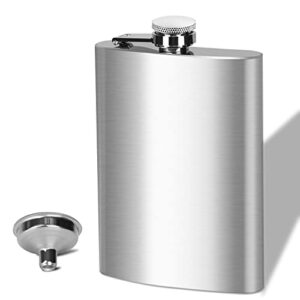 bedeone 8 oz flask for liquor for men, leakproof drinking flask with funnel, stainless steel flask hip flask set, camping pocket flask, laser weleded screw cap, ideal for gift