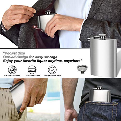 BEDEONE 8 Oz Flask for Liquor for Men, Leakproof Drinking Flask with Funnel, Stainless Steel Flask Hip Flask Set, Camping Pocket Flask, Laser Weleded Screw Cap, Ideal for Gift