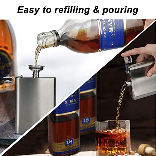 BEDEONE 8 Oz Flask for Liquor for Men, Leakproof Drinking Flask with Funnel, Stainless Steel Flask Hip Flask Set, Camping Pocket Flask, Laser Weleded Screw Cap, Ideal for Gift