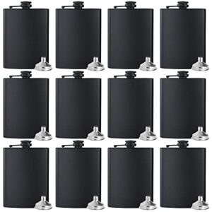 hip flasks for liquor for men women 12 pcs 8oz matte black stainless steel flask with 12 pcs funnels for wedding party groomsman bridesmaid birthdays gift