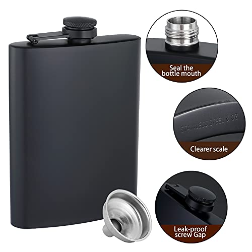 Hip Flasks for Liquor for Men Women 12 pcs 8Oz Matte Black Stainless Steel Flask with 12 pcs Funnels for Wedding Party Groomsman Bridesmaid Birthdays Gift