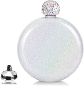 cute liquor flask for women,junya pretty glitter coating whiskey steel flasks,shining rhinestone cap,portable wine flask for drink wedding gifts for women,5 oz (white)