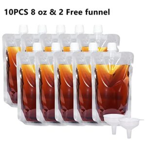 Keon Plastic Flasks - Concealable and Reusable Drink Bags, Leak-Proof, BPA-Free for Travel, Outdoor Sports, Concerts, Events (8OZ - 10PCS + 2 Funnels)