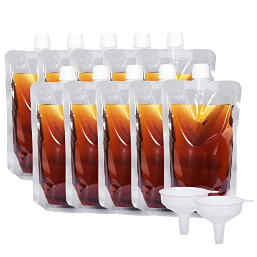 Keon Plastic Flasks - Concealable and Reusable Drink Bags, Leak-Proof, BPA-Free for Travel, Outdoor Sports, Concerts, Events (8OZ - 10PCS + 2 Funnels)