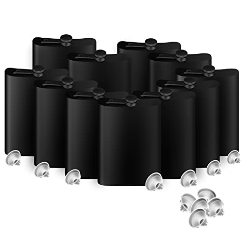 WoBiogHo 8oz Flask for Liquor for Men, 12pcs Metal Stainless Steel Flask with Funnel,Matte Leakproof Hip Flask for Whiskey (Matte Black Cap)