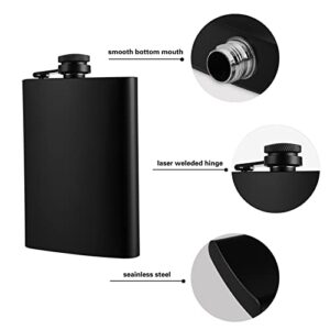 WoBiogHo 8oz Flask for Liquor for Men, 12pcs Metal Stainless Steel Flask with Funnel,Matte Leakproof Hip Flask for Whiskey (Matte Black Cap)