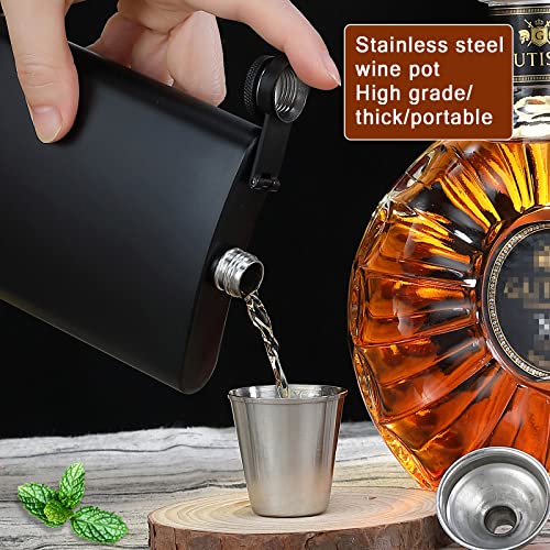 8 pcs Flask for Liquor for Men Matte Black 8 Oz Stainless Steel Leak proof with 8 pcs wine glass 8 pcs Funnel used for Gift,Camping, Outdoor Activitie,Groomsman Bridesmaid Wedding Party