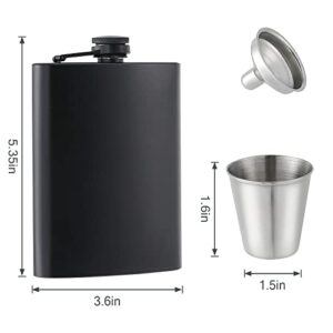 8 pcs Flask for Liquor for Men Matte Black 8 Oz Stainless Steel Leak proof with 8 pcs wine glass 8 pcs Funnel used for Gift,Camping, Outdoor Activitie,Groomsman Bridesmaid Wedding Party