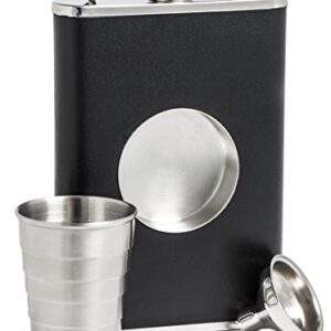 Shot Flask - Stainless Steel 8 oz Hip Flask, Built-in Collapsible 2 Oz. Shot Glass & Flask Funnel - BarMe Brand