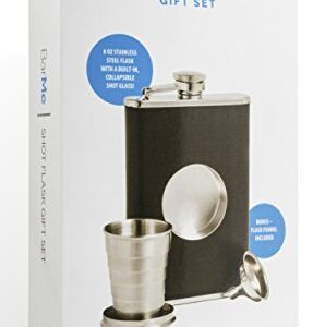 Shot Flask - Stainless Steel 8 oz Hip Flask, Built-in Collapsible 2 Oz. Shot Glass & Flask Funnel - BarMe Brand