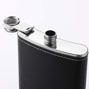 YWQ 1 Pack Flask for Liquor and Funnel, Premium 8 Oz Leak Proof 18/8 Stainless Steel Pocket Hip Flask with Black Leather Cover, Great Gift Idea Flask