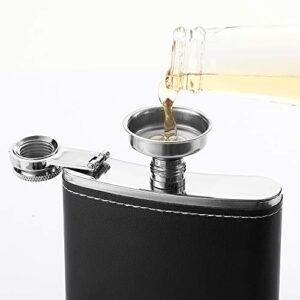 YWQ 1 Pack Flask for Liquor and Funnel, Premium 8 Oz Leak Proof 18/8 Stainless Steel Pocket Hip Flask with Black Leather Cover, Great Gift Idea Flask