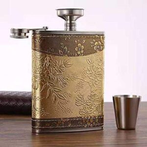 golden pattern 8 oz gift 100% stainless steel(304/18-8 ss).bonus 2 shot glass+1funnel+1giftbox.flask leak proof tested.flask for liquor/alcohol.flask for men/women