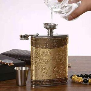 Golden pattern 8 Oz Gift 100% Stainless Steel(304/18-8 SS).Bonus 2 Shot Glass+1Funnel+1Giftbox.Flask Leak Proof Tested.Flask for Liquor/Alcohol.Flask for Men/Women