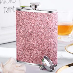 Pink Flasks for Liquor for Women 8OZ - Girls Glitter Bling Pocket Decorative Flask with Funnel 18/8 Stainless Steel for Vodka Whisky