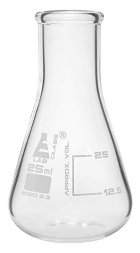 12PK Erlenmeyer Flasks, 25mL - Borosilicate Glass - Narrow Neck Flasks, Conical Flasks, Glass Flasks - Eisco Labs