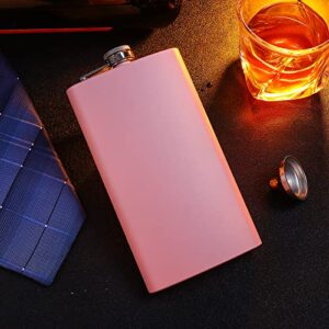 GENNISSY 12oz Pink Hip Flask for Liquor, for Men & Women, 304 18/11 Stainless Steel Leakproof with Funnel,with Never-Lose Metal Cap, Camping Pocket Flask, Ideal for Gift