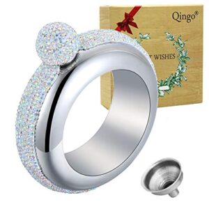 qingo bracelet flask bangle flasks creative stainless 304 steeland hip flask funnel set for women 3.5 oz (sliver with rhinestones lid)