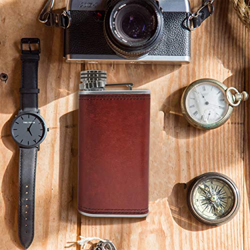 8oz Grip Cap Pocket Hip Flask + Funnel (Bourbon Brown)