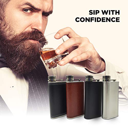 8oz Grip Cap Pocket Hip Flask + Funnel (Bourbon Brown)