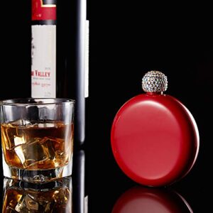 Hillside-Kit Booze Shot Flask- AB Crystal Lid Creative 304 Stainless Steel Wine Alcohol Liquor Flask for Women Girls Men Party Hand size Flask-5OZ