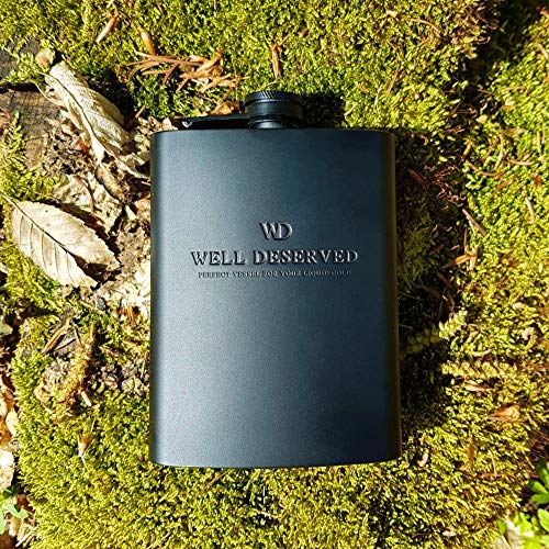 Matte Black Flask 8 oz + Black Funnel + Black Canvas Pouch. Gift Set, Classy Packaging. Engraved Well-Deserved. Stainless Steel Hip Flask For Liquor For Men