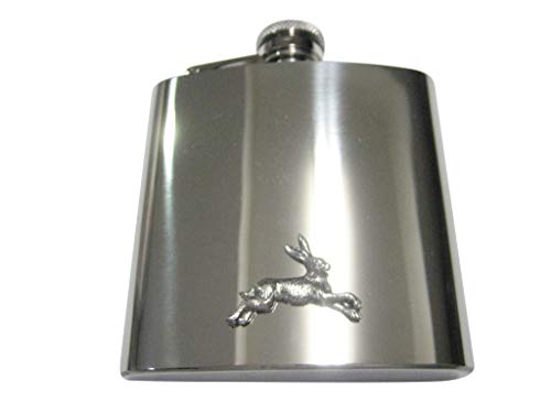 Kiola Designs Silver Toned Textured Running Rabbit Hare 6 Oz. Stainless Steel Flask