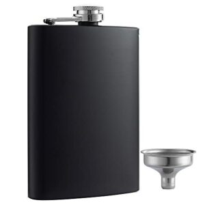 ywq 8 oz matte black pocket liquor whiskey hip flask with funnel , stainless steel and leak proof