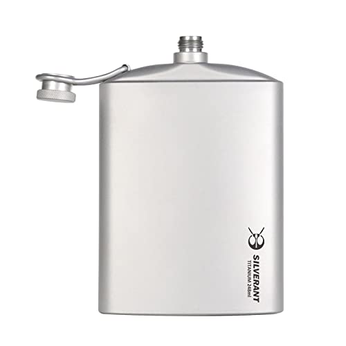 SILVERANT Titanium Hip Flask 248ml/8.73 fl oz, Ultralight Portable Leakproof Pocket Flask Flagon With Screw Cap Clip, Drawstring Cloth Case & Pouring Funnel