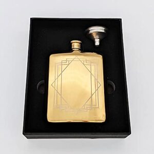 Alchemade Etched Stainless Steel Brass Flask With Funnel Gift Set - 6oz Pocket Flask For Liquor Is Perfect For Tequila, Rum, Gin, Vodka Or Whiskey - Pocket Flask For Spirits On The Go